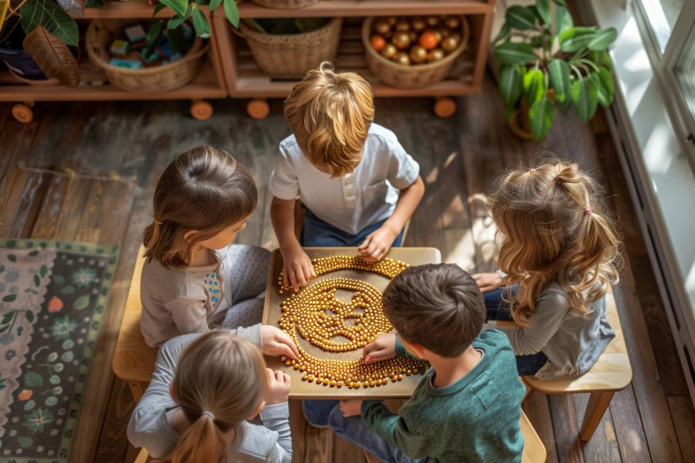 Activités Montessori avec des perles dorées : un apprentissage ludique ...